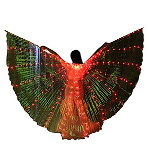 Cegduyi Women LED Belly Dance Wings Colorful Butterfly Wings with Telescopic Stick Performance Clothing
