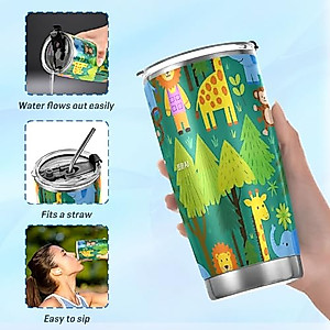 HXshaoye animal jungle giraffe elephant monkey Stainless Steel cups with lids Leak-proof Lid and Straw mugs for coffee for travel modern coffee travel mug 20 oz vaso para cafe termica 20oz