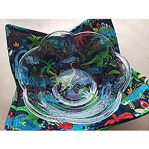 Dinosaur Microwave Bowl Cozy Dino Reversible Microwaveable Potholder Paleontologist Bowl Buddy Children's Kitchen Linens Tyrannosaurus Rex Raptor Kid Gifts Under 10 Handmade Birthday