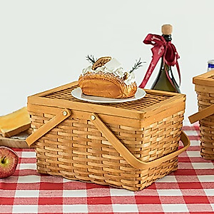 Woodchip Picnic Storage Basket with Cover and Movable Handles, Small