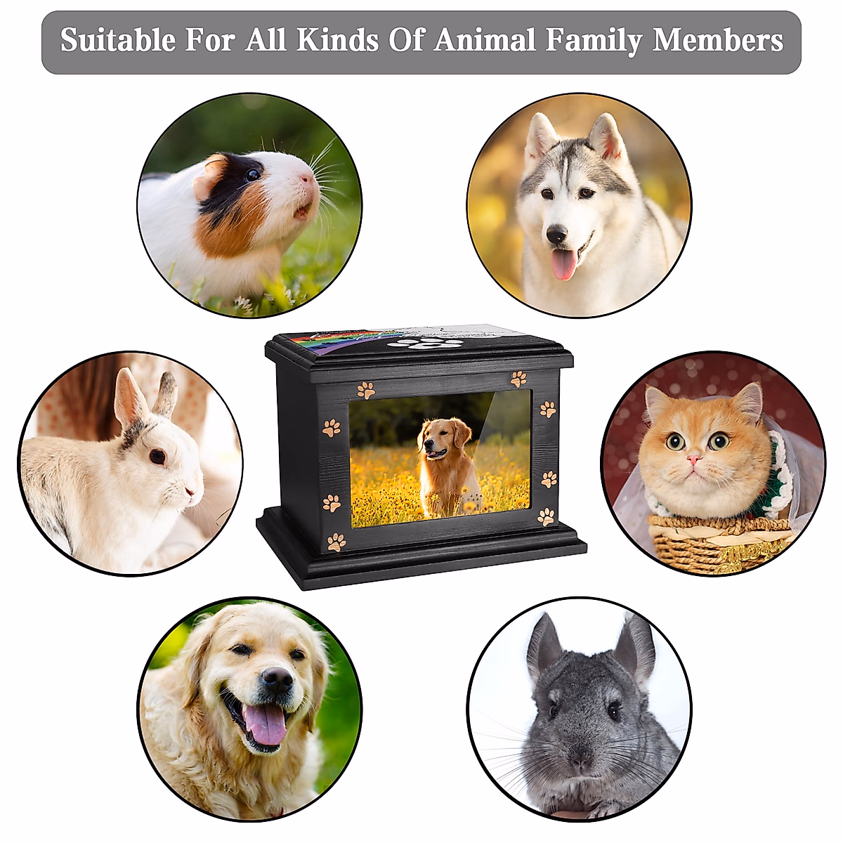 Large Wooden Funeral Pets Memorial Urns with Photo Frame, Ashes Keepsake Memory Box for Loss Pets, Casket Burial Urn