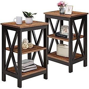 VECELO End Side Table with Storage Shelf Living Room,Bedroom Furniture, Brown(Set of 2), Nightstand with Shelves