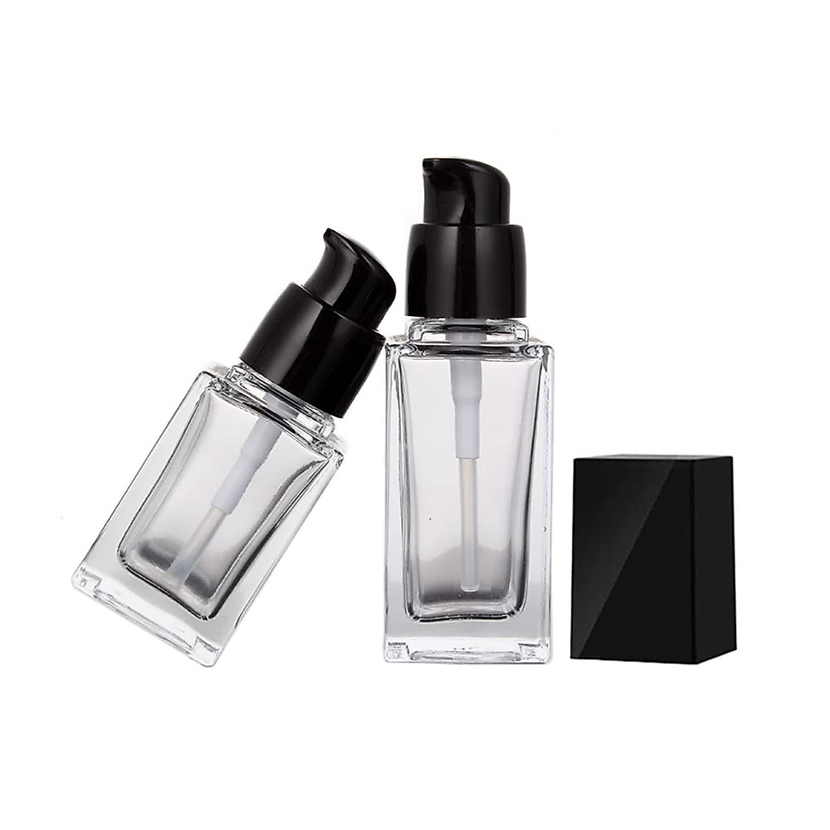 2 PCS 15ML (0.5 oz) Empty Refillable Cream Liquid Foundation Glass Container Pump Bottle Dispenser Storag Bottle for Travel