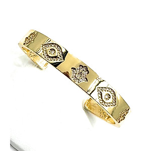 LESLIE BOULES Evil Eye & Hamsa Hand Cuff Bracelet For Women 18K Gold Plated Fashion Jewelry