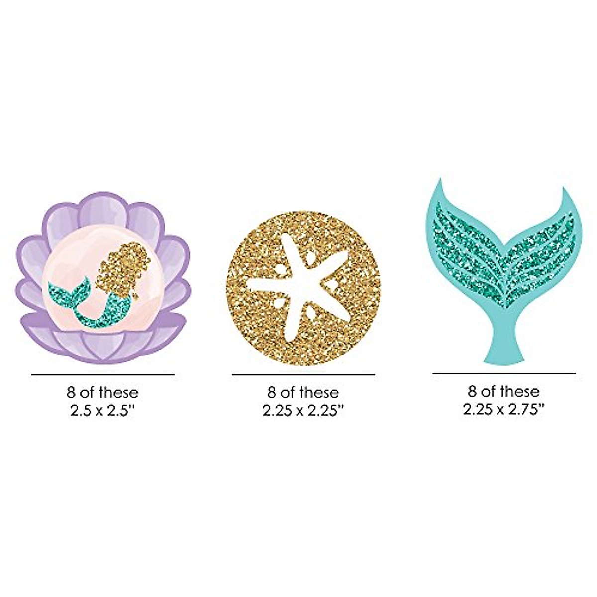 Let's Be Mermaids Paper Straw Decor - Baby Shower or Birthday Party Striped Decorative Straws - Set of 24