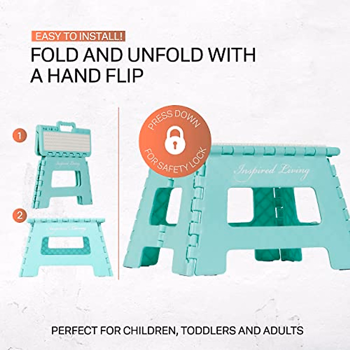 Inspired Living 9" Step Stool, Folding Step Stools for Adults, Plastic Foldable Step Stools Kids, Holds Up to 330 lbs, Collapsible Folding Stool for Kitchen, Bathroom, Bedroom - Arctic