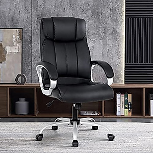 Home Office Chair Executive Desk Chair Ergonomic Computer Chair with Lumbar Support Headrest Armrest High Back Rolling Swivel Chair PU Leather Task Chair for Adults