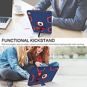 BENTOBEN for iPad Air 2 Case, iPad Air 2nd Generation Case, 3 in 1 Heavy Duty Shockproof Kickstand Protective Kids Girls Women Boys Men Tablet Cover for iPad Air 2 A1566 A1567 (2014), Navy Blue/Red