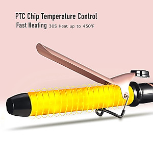 Lanvier 1.25 Inch Clipped Curling Iron with Extra Long Tourmaline Ceramic Barrel, Professional Hair Curler up to 450°F Dual Voltage for Traveling, Hair Waving Style Tool for Girls & Women-Rose Gold