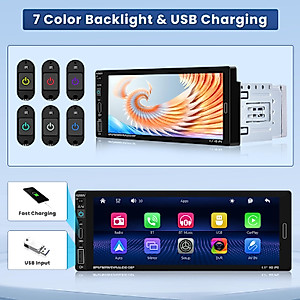 6.9 Inch Wireless Apple Carplay Car Stereo Single Din Touchscreen Car Radio with Bluetooth 5.0, Wireless Android Auto, Mirror Link, FM, EQ, Car Audio Receivcer with USB/Type-C/Aux Input, Mic, SWC