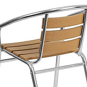 Flash Furniture Commercial Aluminum Indoor-Outdoor Restaurant Stack Chair with Triple Slat Faux Teak Back