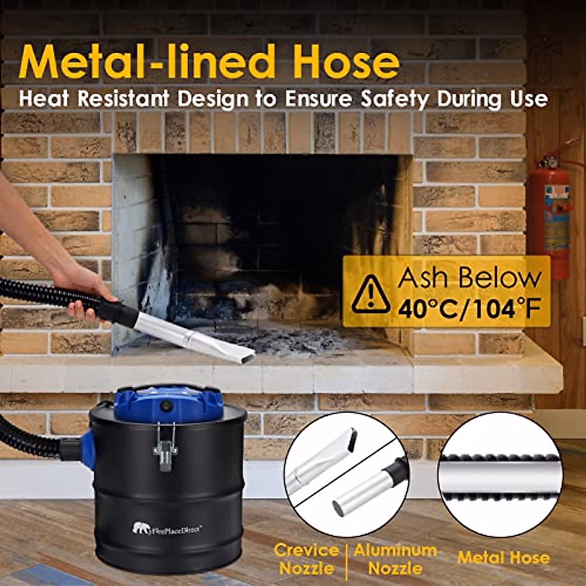 MYFIREPLACEDIRECT 1200W Ash Vacuum 5 Gallon Ash Vacuum Cleaner Collector Bucket with Blow Function for Pellet Stoves, Wood Stoves, Fireplaces, BBQ Grills, Fire Pits