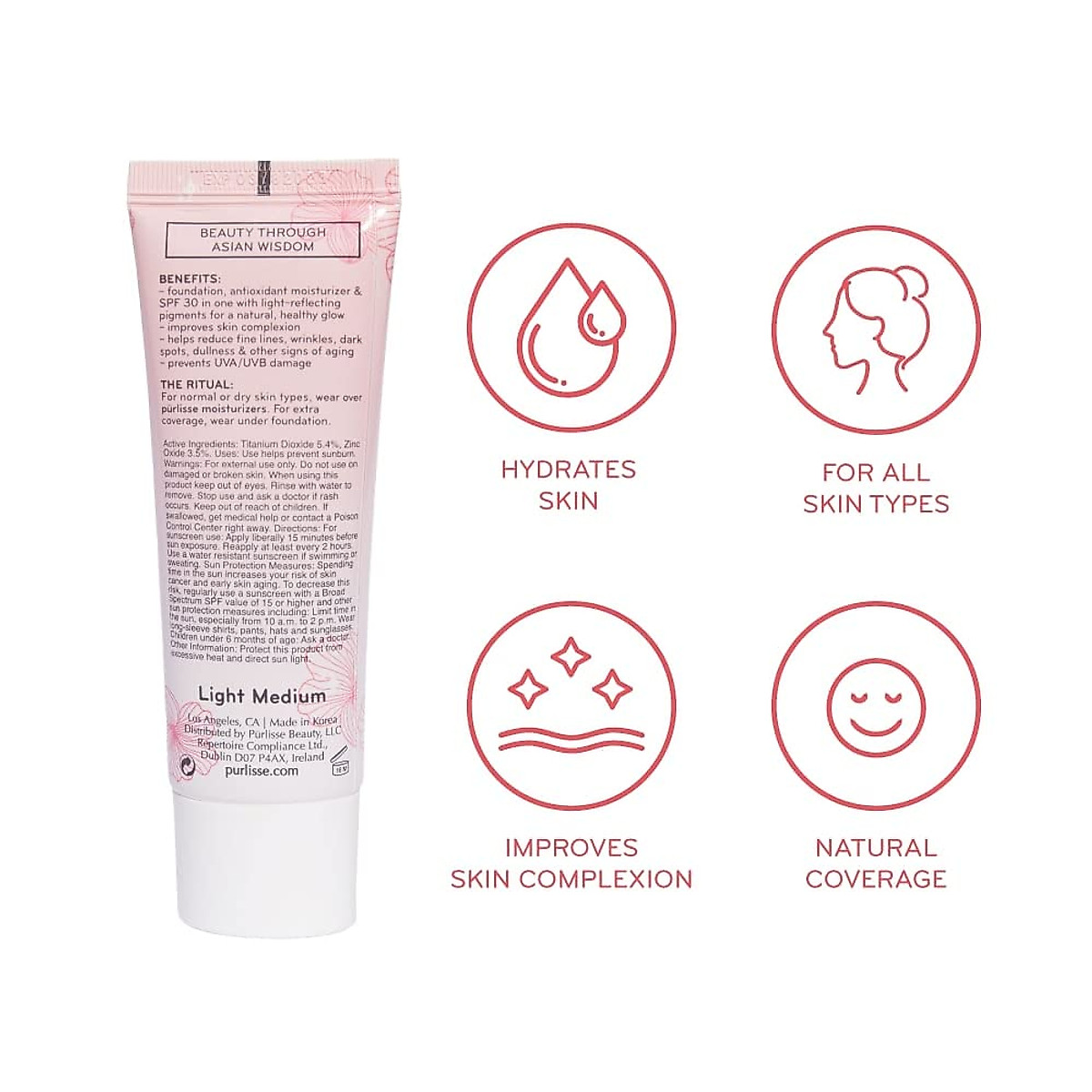 pūrlisse Radiant Glow Illuminating BB Cream Spf30 Hydrating and Moisturizing Natural Organic Cruelty-free Sulphate & Paraben Free For All Skin Even Sensitive Skin 1.4 Fl Oz (Light Medium)