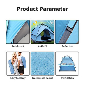 Napfox Pop up Camping Tent Outdoor Waterproof 3-4 Person Folding Cabin Tent Hiking Family Camping Tent Family Tent Travel Season (Blue)