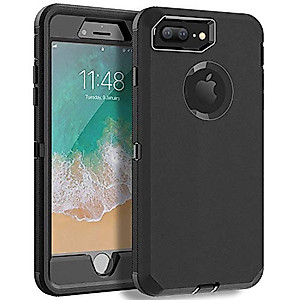 MXX iPhone 8 Plus Heavy Duty Protective Case with Screen Protector [3 Layers] Rugged Rubber Shockproof Protection Cover for Apple iPhone 7 Plus - iPhone 8 Plus/Apple Phone 8+ (Black)