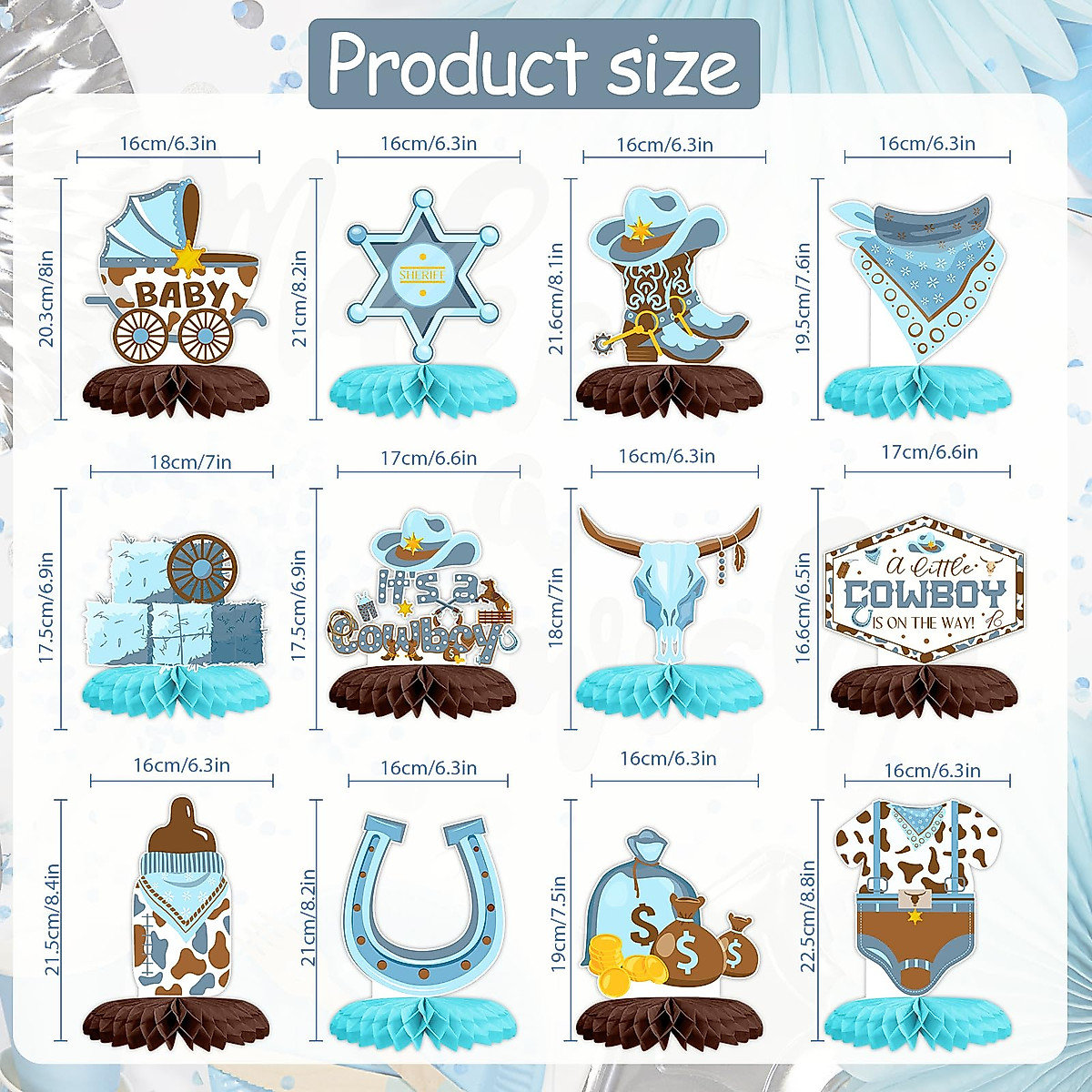 Tarklanda 12PCS Western Cowboy Honeycomb Centerpieces Wild West Party Decorations for Tables Western Theme Party Decor A Little Cowboy is On The Way Baby Shower Supplies