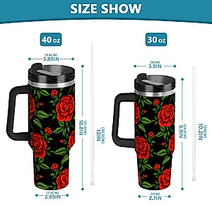 Yasala Car Tumbler with Handle Rose Leaves Travel Mug Coffee Cup Insulated Beverage Container Mega Cup for Hot Cold Drinking Thermos Water Bottle Cupholder Friendly 40 oz