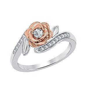 Dazzlingjewelrycollection Round Cut Dia 14K Two-Tone Gold Plated Enchanted Disney Belle's Rose Fashion Engagement Ring For Women's (10.5)
