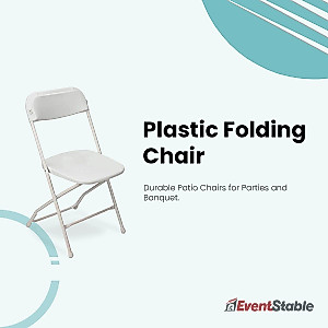 EventStable TitanPRO White Plastic Folding Chair - Lightweight Foldable Outdoor Chair - Durable Patio Chairs - Chairs Set for Parties Banquet Events - 100 Pack