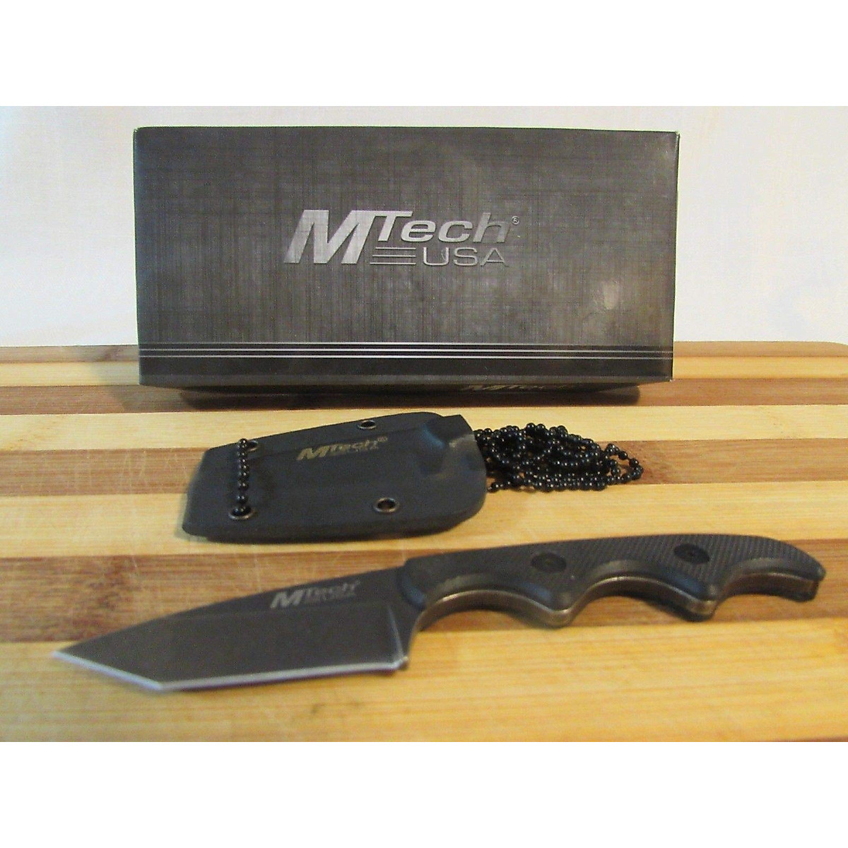 M-Tech 673 Neck Knife Black Stoashed Blade 5" G-10