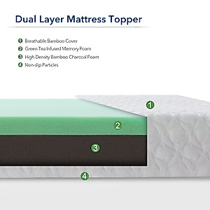 Full Extra Long (Full XL) Mattress Topper, 3 Inch Dual Layer Memory Foam Mattress Topper with Bamboo Cover, Medium Firm Bed Topper for Pressure Relieving