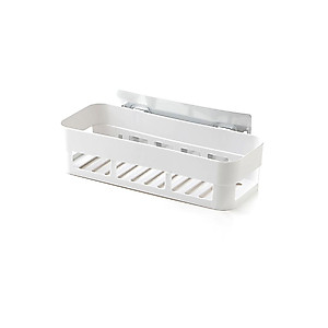 Yosoo Corner Shelf Plastic Wall Mounted Adhesive Shower Basket Storage Organizer for Home Bathroom(White)