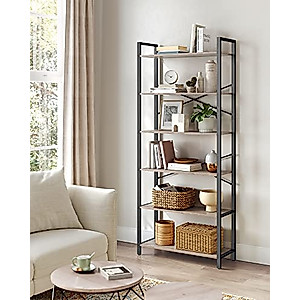 VASAGLE 6-Tier Tall Bookshelf, Large Bookcase with Steel Frame, Deep Book Shelf for Living Room, Home Office, Study, 11.8 x 31.5 x 73.2 Inches, Industrial Style, Greige and Black ULLS082B02