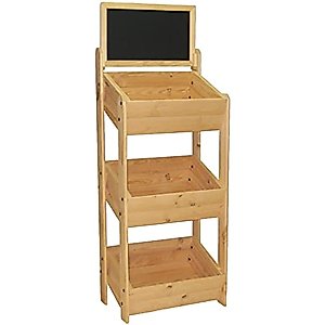 Displays2go 3-Tier Dump Bin, Floor Standing, Pine Wood Frame with Chalkboard Header – Oak (PN3TCRDCH)