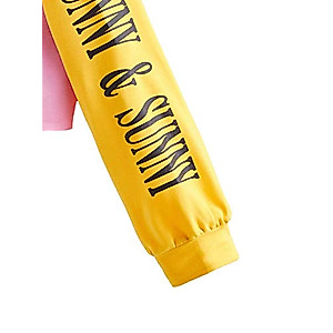 SweatyRocks Women's Pullover Letter Print Color Block Long Sleeve Crop Top Sweatshirt Multi-1 Small