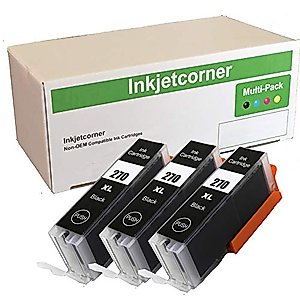 Inkjetcorner Compatible Ink Cartridge Replacement for PGI-270XL PGI 270 XL PGBK for use with TS5020 TS6020 MG5721 MG5722 MG6820 MG6821 MG6822 MG7720 TS8020 Printer (Big Black, 3-Pack)