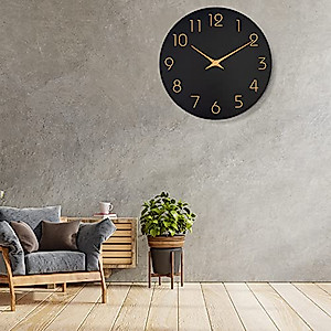 Mosewa 12 Inch Black Wall Clock Battery Operated Silent Non-Ticking - Modern Simple Minimalist Clock Decorative for Kitchen,Bedroom,Home Office,Bathroom,Living Room