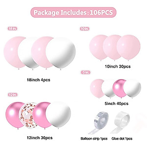 Pink White and Rose Gold Balloons Arch Garland Kit,Pink Balloons Party Birthday Balloons Decoration Set for Bridal,Baby Shower, Wedding, Birthday, Graduation, Anniversary Party