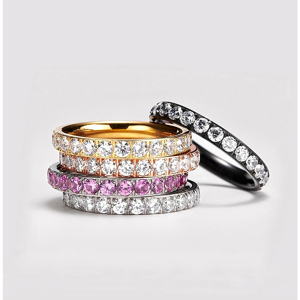 TIGRADE 3mm Women Titanium Engagement Ring Cubic Zirconia Eternity Wedding Band Size 3 to 13.5(Silver, 8)