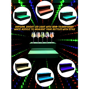 Liquor Bottle Display LED Shelf - 2 Step Multicolor Lighted Bar Stand 16 inch