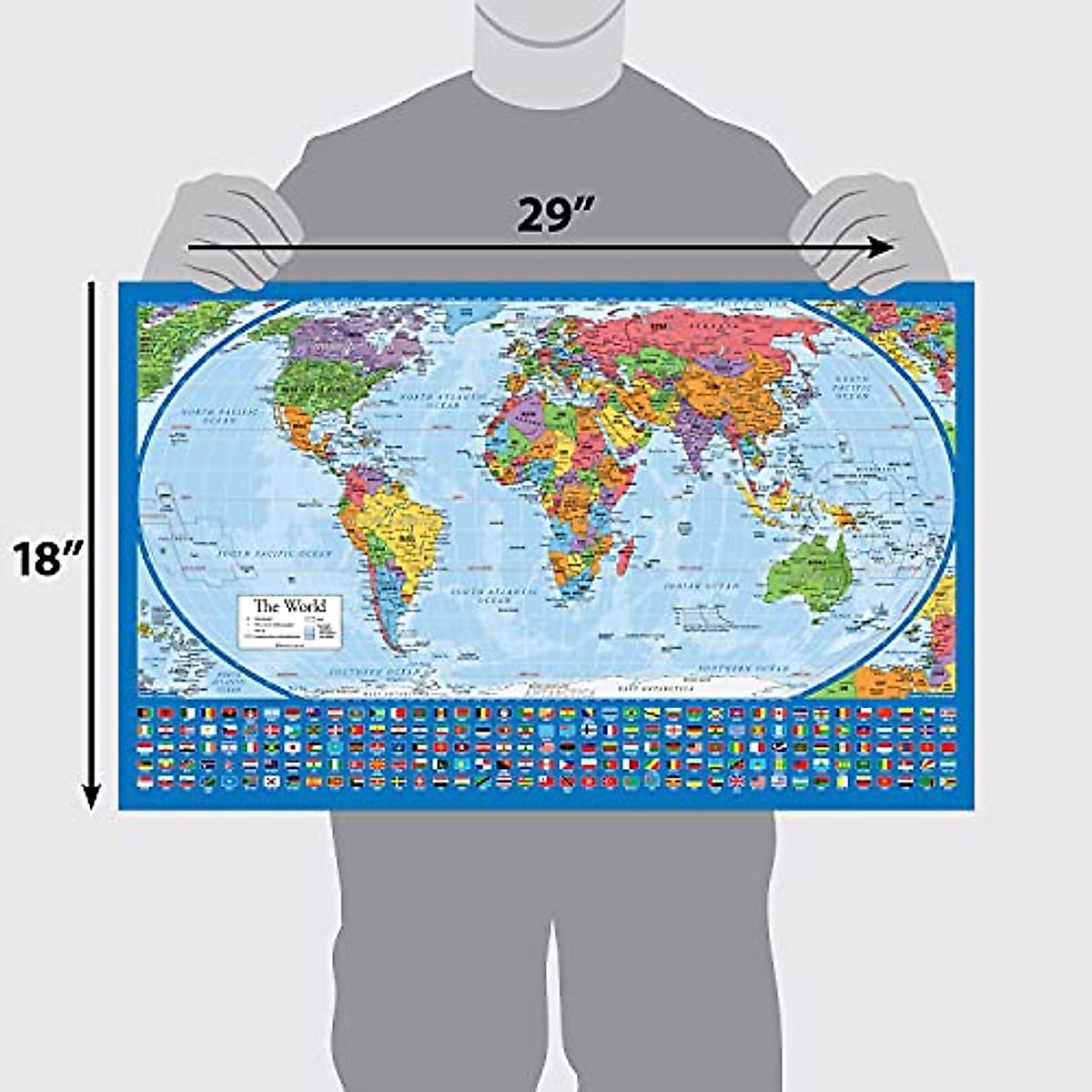 2 Pack - Laminated World Map Poster & USA Map Set - Equal Earth world map design shows continents at true relative size - US Map 18” x 29”
