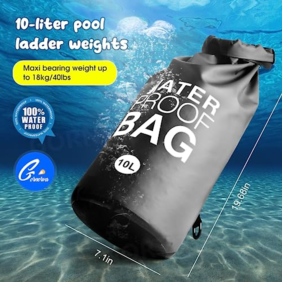 GORNORVA Universal Pool Step Weights No More Breaken Above Ground Pool Ladder Weights Foldable Pool Step Sandbag（10L）250D PVC Waterproof Sand Bags,EASY&QUICK FILL for Ground Pool Entry System (BLACK)