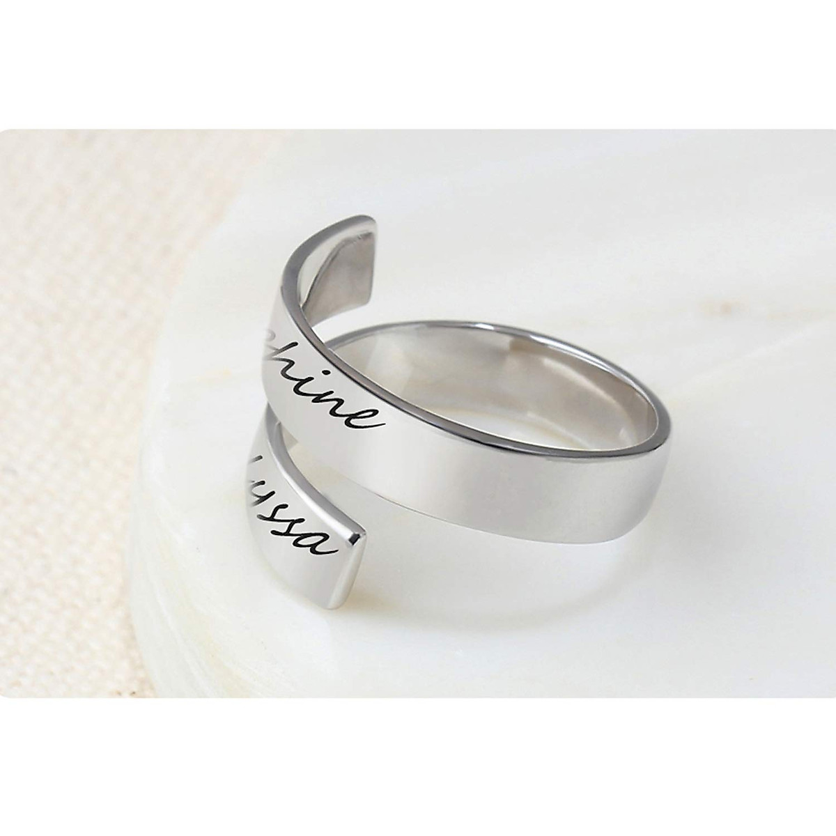 PEIMKO Spiral Name Ring Personalized Adjustable/Open Twist Ring BFF Engraved 2 Names in Sterling Silver/Gold Plated Size 4-15, 1 Piece (925 Sterling Silver)