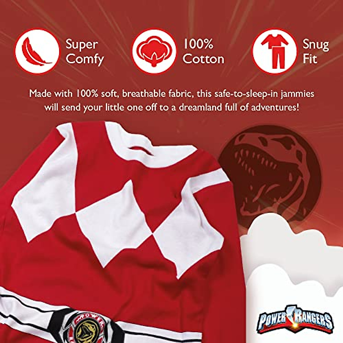 Power Rangers Boys’ Red Ranger 2-Piece Snug-Fit Cotton Pajamas Set, RED POWER, 4
