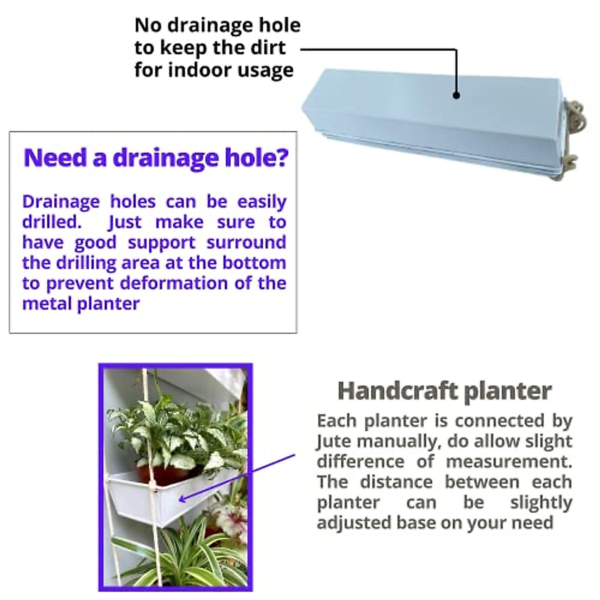 LaLaGreen Hanging Wall Planter - 16 Inch Three Tier Plant Hanger for Succulent Indoor Herb Planter Modern White Boho Metal Wall Plant Holder Decor, Vertical Garden Hanging Planter Shelf Large Outdoor