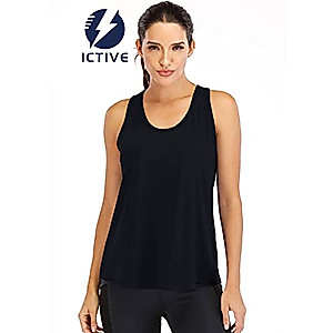 ICTIVE Workout Tops for Women Loose fit Racerback Mesh Backless Muscle Tank Running Workout Yoga Tops Athletic Exercise Gym Tops Black XL