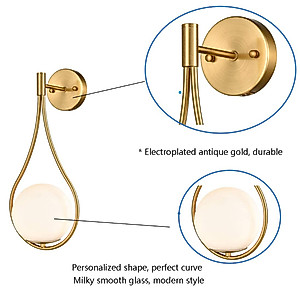 HOLKIRT Mid-Century Modern Wall Sconces Bathroom Globe Vanity Light Fixture Brass Set of 2