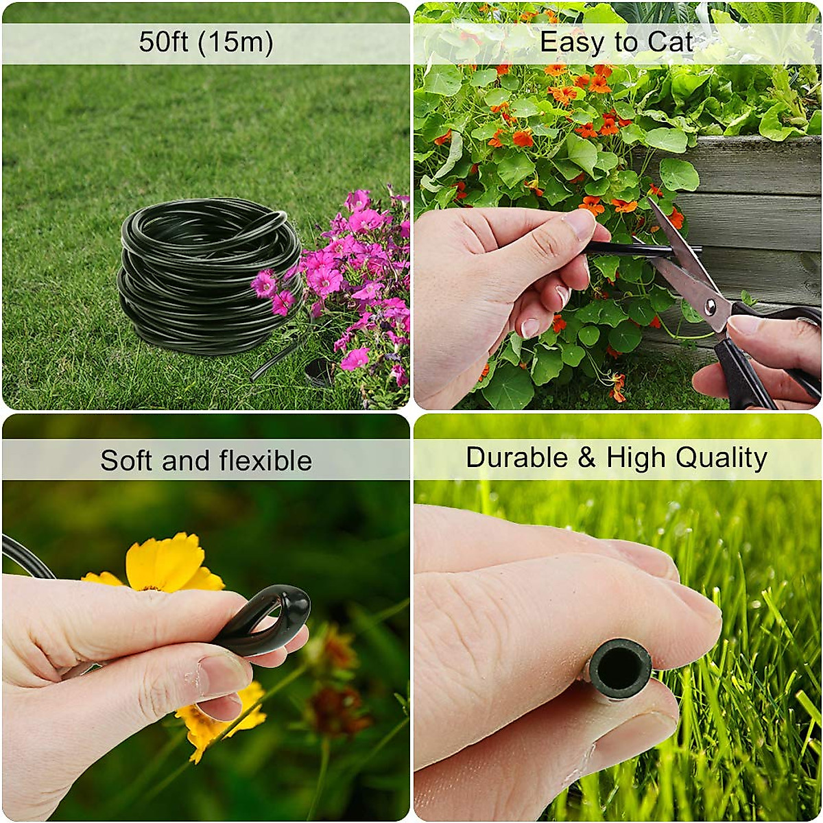 MultiOutools Distribution Tubing 3/8 inch Drip Irrigation Tubing Hose, 50FT Heavy Duty Drip Irrigation Kit for Lawn Garden Watering (3/8” tubing 50FT, Black)