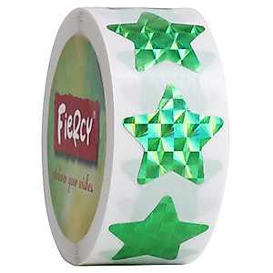 Fiercy 1 inch Green Star Stickers with Glitter Holographic Pattern, 500 pcs Sparkling Self-adhensive Label Roll, Star Shape Reward Stickers for Kids Behavior