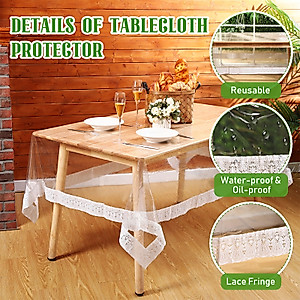 Kinlop 6 Pcs Clear Table Protector Clear Vinyl Tablecloth Protector Waterproof Transparent Table Cover White Lace Rectangle Tablecloth for Dining Table Home Room Kitchen Indoor Outdoor, 60 x 84 Inch