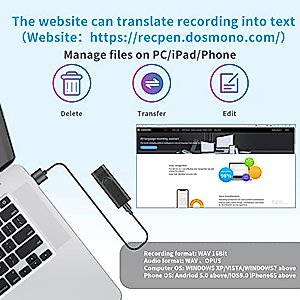 Voice to Text Recorder, DOSMONO 32G Voice Recorder with Transcription, High-Definition Recording, Dialogue Translation Photo Translation on APP for Lectures, Meetings