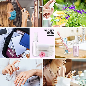 Mandydov 8 Pack Clear Empty Mini Little Spray Bottles, Fine Mist 2oz / 55ml Refillable Pocket Size Sprayer Plastic Mini Travel Bottle Set Makeup Bottles with 2Pcs Funnels and 4 Color Labels