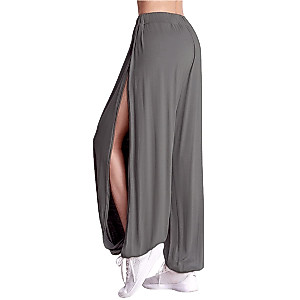 ARJOSA Women's Side Slit Harem Yoga Pants Split Wide Leg Lounge Beach Pants Pajama Bottoms (XX-Large, Ash Grey)