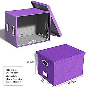 Oterri File Organizer Box,Filing Box with Lid,File Box for Letter/Legal File Folder Storage, Portable Hanging File Box for Office/Decor/Home,1 Pack,Purple-Box only