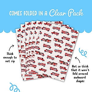 CENTRAL 23 Wrapping Paper For Boys - 6 Sheets Of Fun Birthday Gift Wrap - Fire Engine - Truck - Kids Wrapping Paper - Comes With Cute Stickers - Recyclable Christmas Wrapping Paper - Red White