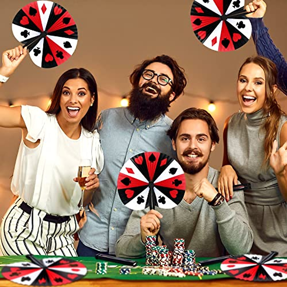 48 Pcs Casino Theme Round Paper Fans Casino Decorations Folding Handheld Fans Game Night Decorative Fans Poker Game Party Foldable Fan for Casino Night Birthday Party Decorations Supplies